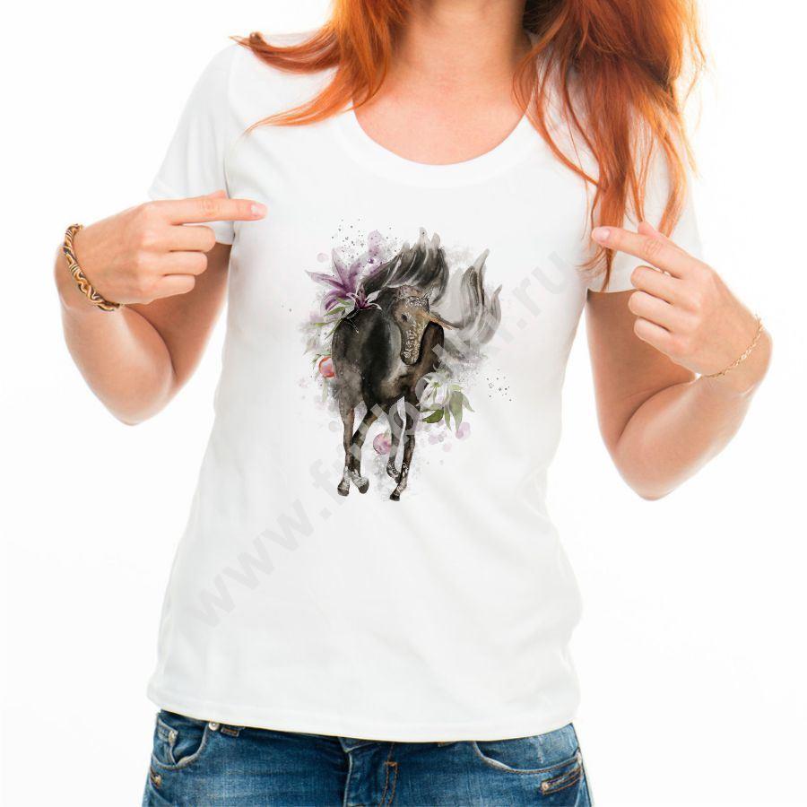 Футболка женская Черный единорог в цветах 7203603 купить в Москве: цены ...